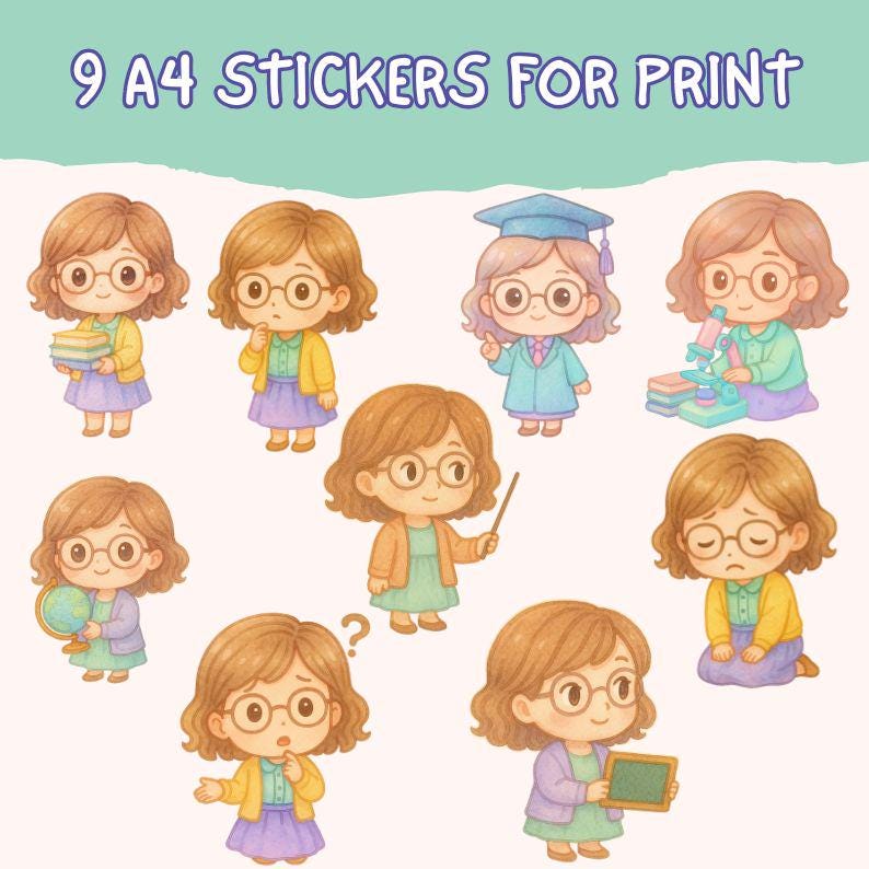 Chibi Teacher Clipart Stickers, Back to School PNG, Digital Download ...