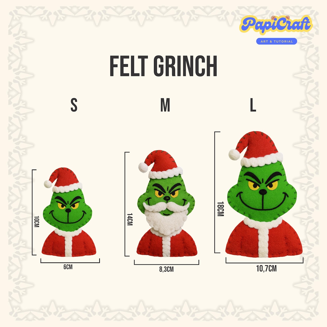 Felt Grinch Ornament PDF Sewing Pattern – Cute Christmas Felt Plush DIY ...