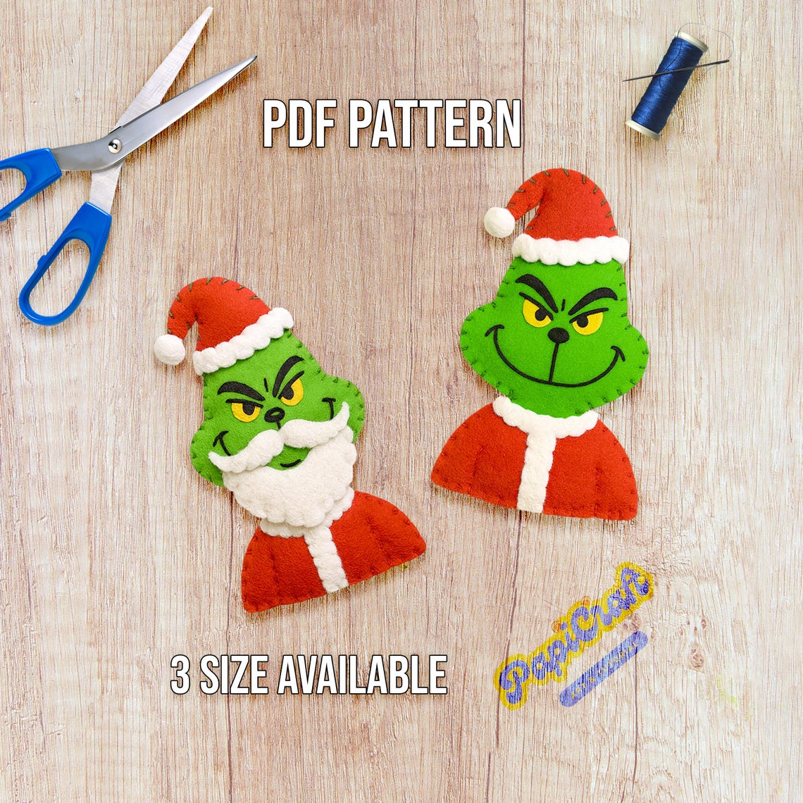 Felt Grinch Ornament PDF Sewing Pattern – Cute Christmas Felt Plush DIY ...