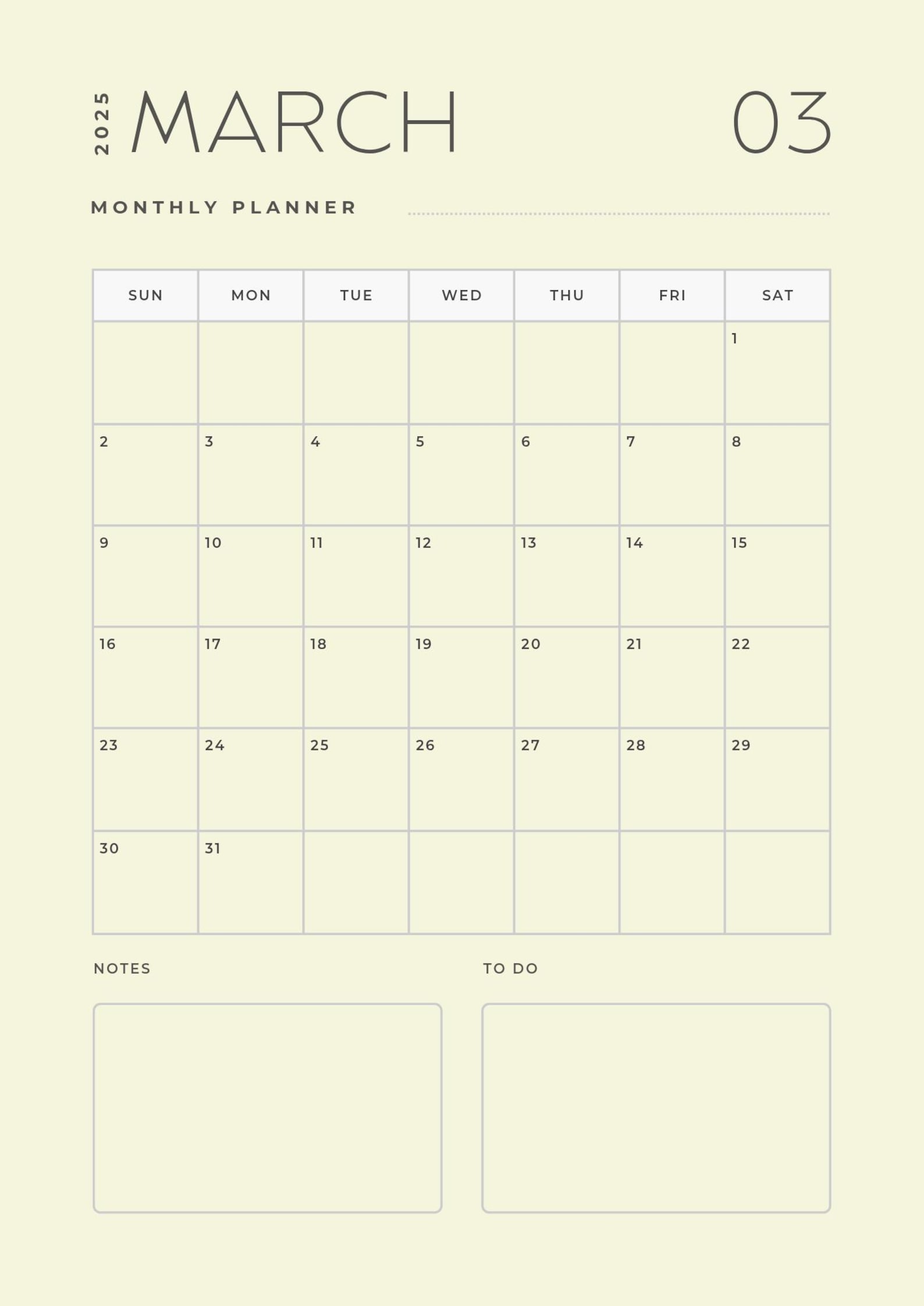 Minimalist Monthly Planner Printable | 2025 Calendar | A4 & US Letter ...
