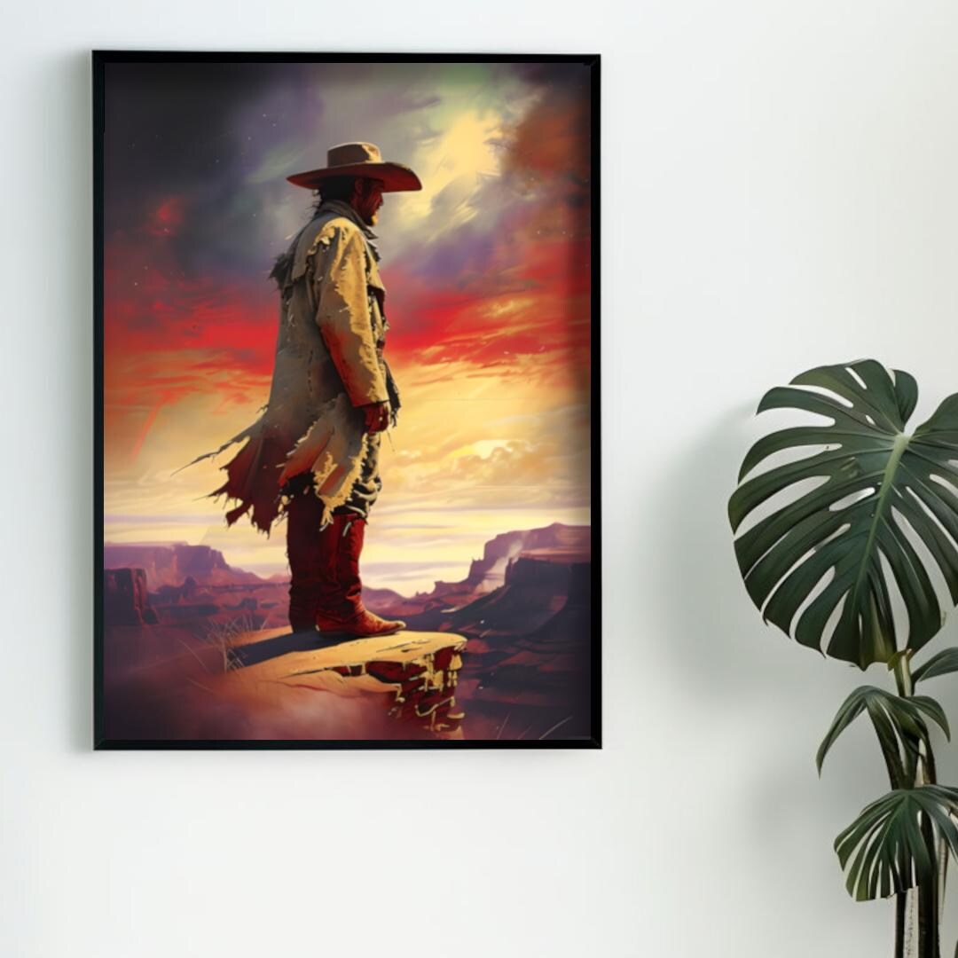 Cowboy in the Desert | Western Digital Art Print | Rustic Wild West ...