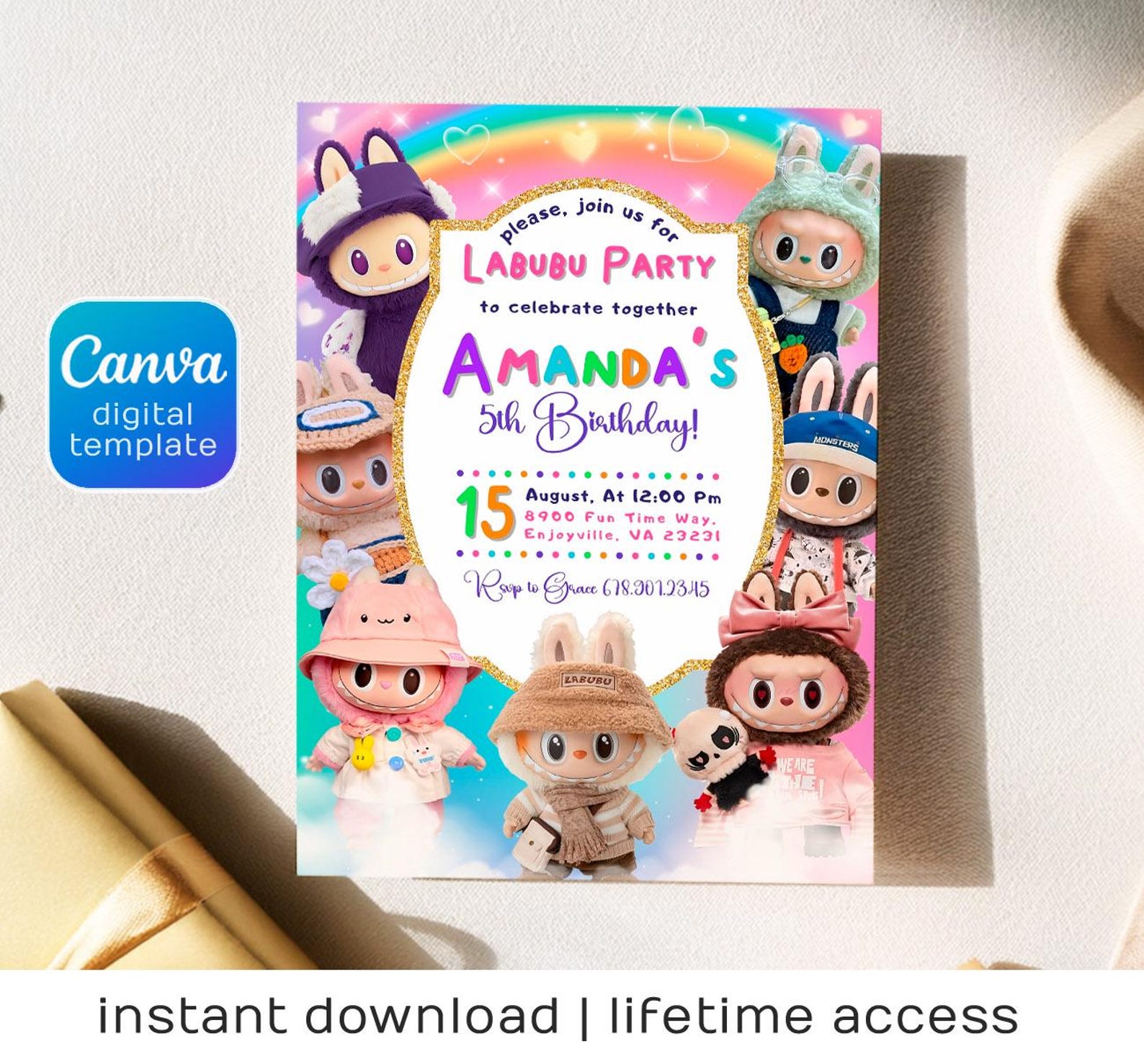 Monsters Themed Birthday Invitation, Printable Editable Cute Bunny ...