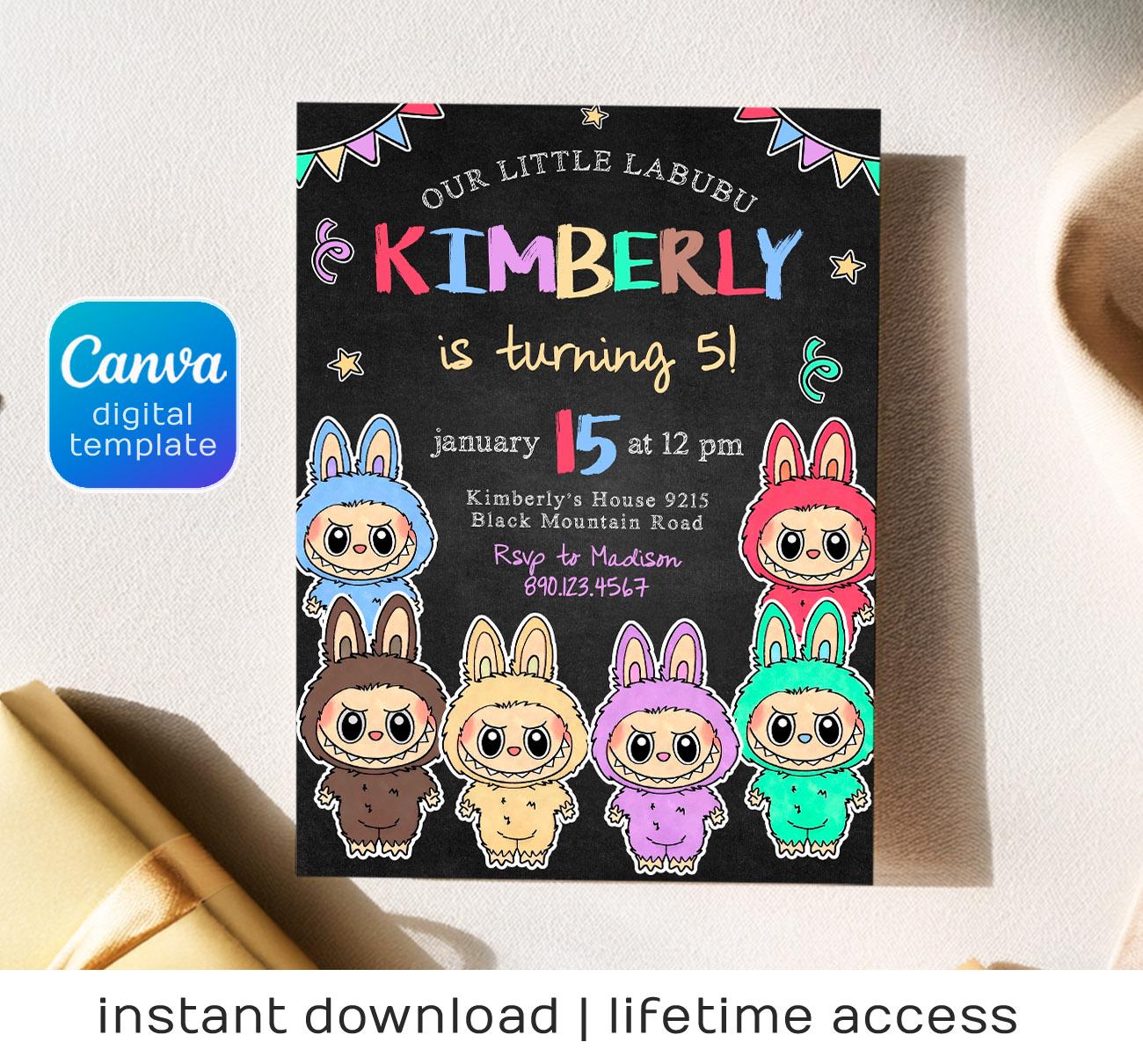 Monsters Themed Birthday Invitation, Printable Editable Cute Bunny ...