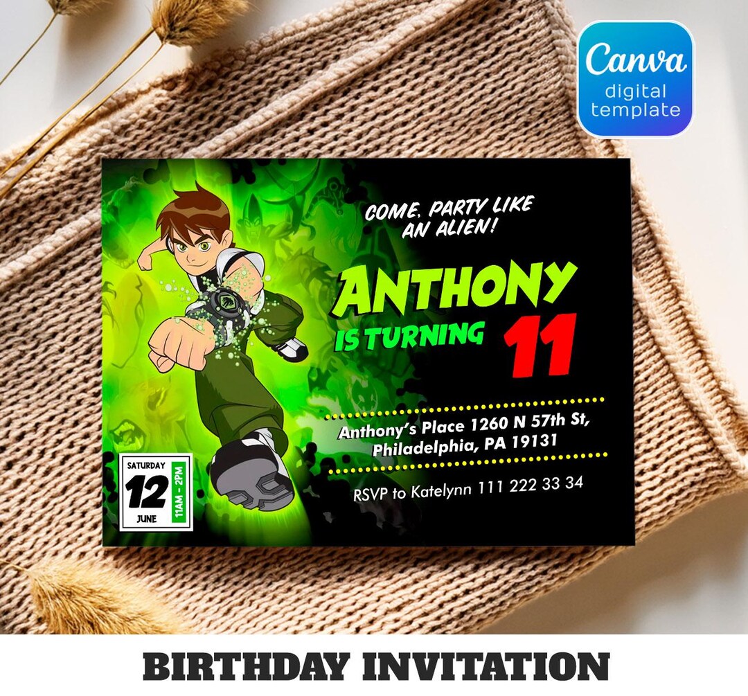 Ben 10 Birthday Invitation, Ben Ten Printable Invitation, Ben10 Party ...