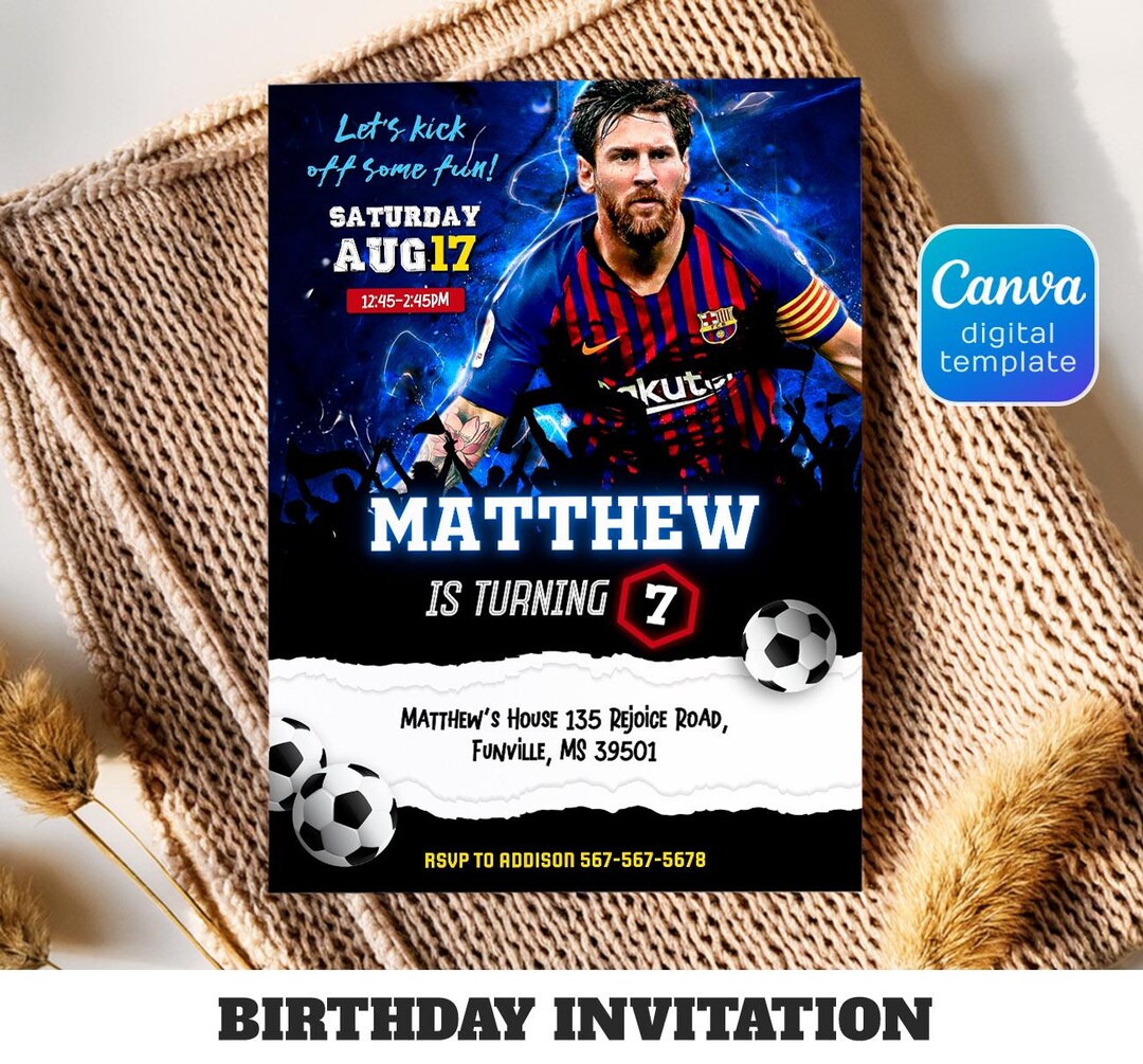 Messi Invitation, Soccer Invite, Champions League Birthday Invitation ...