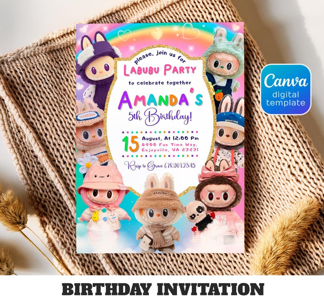 Monsters Themed Birthday Invitation, Printable Editable Cute Bunny ...