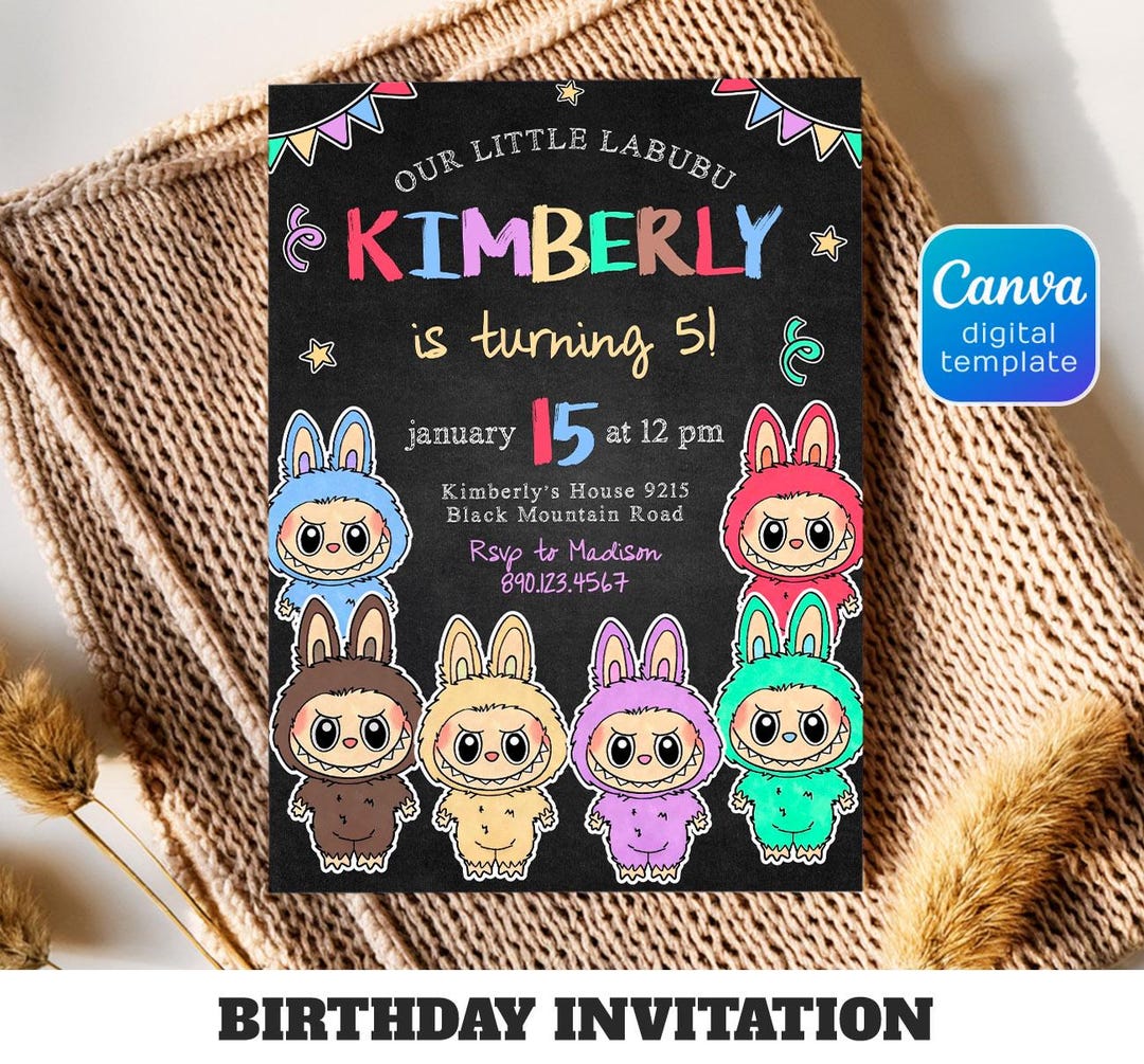 Monsters Themed Birthday Invitation, Printable Editable Cute Bunny ...