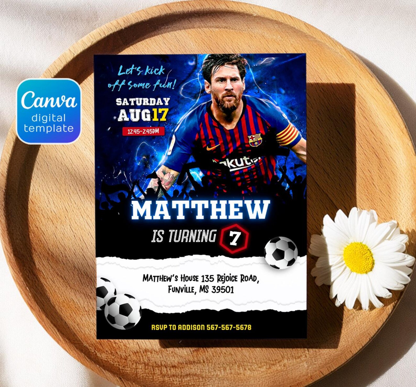 Messi Invitation, Soccer Invite, Champions League Birthday Invitation ...