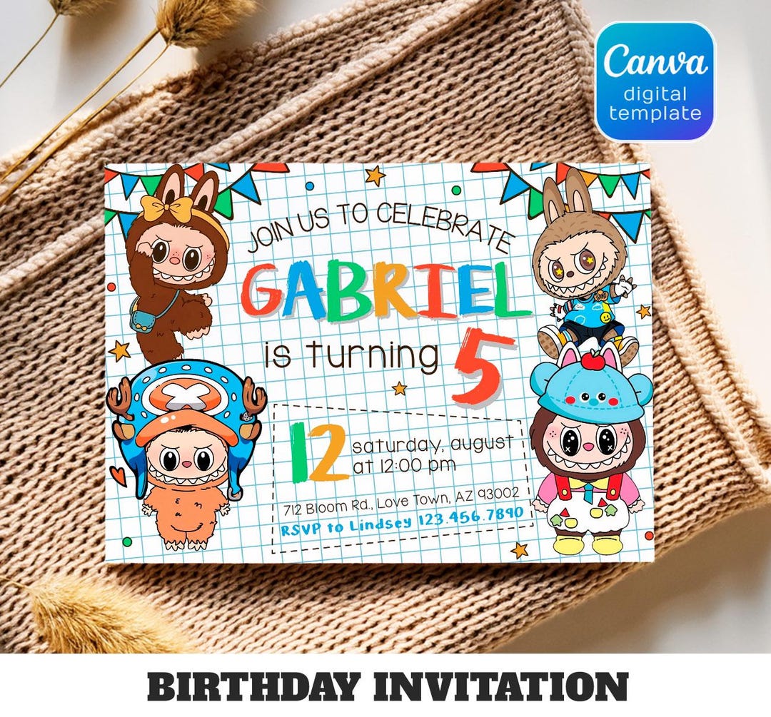 Monsters Themed Birthday Invitation, Printable Editable Cute Bunny ...