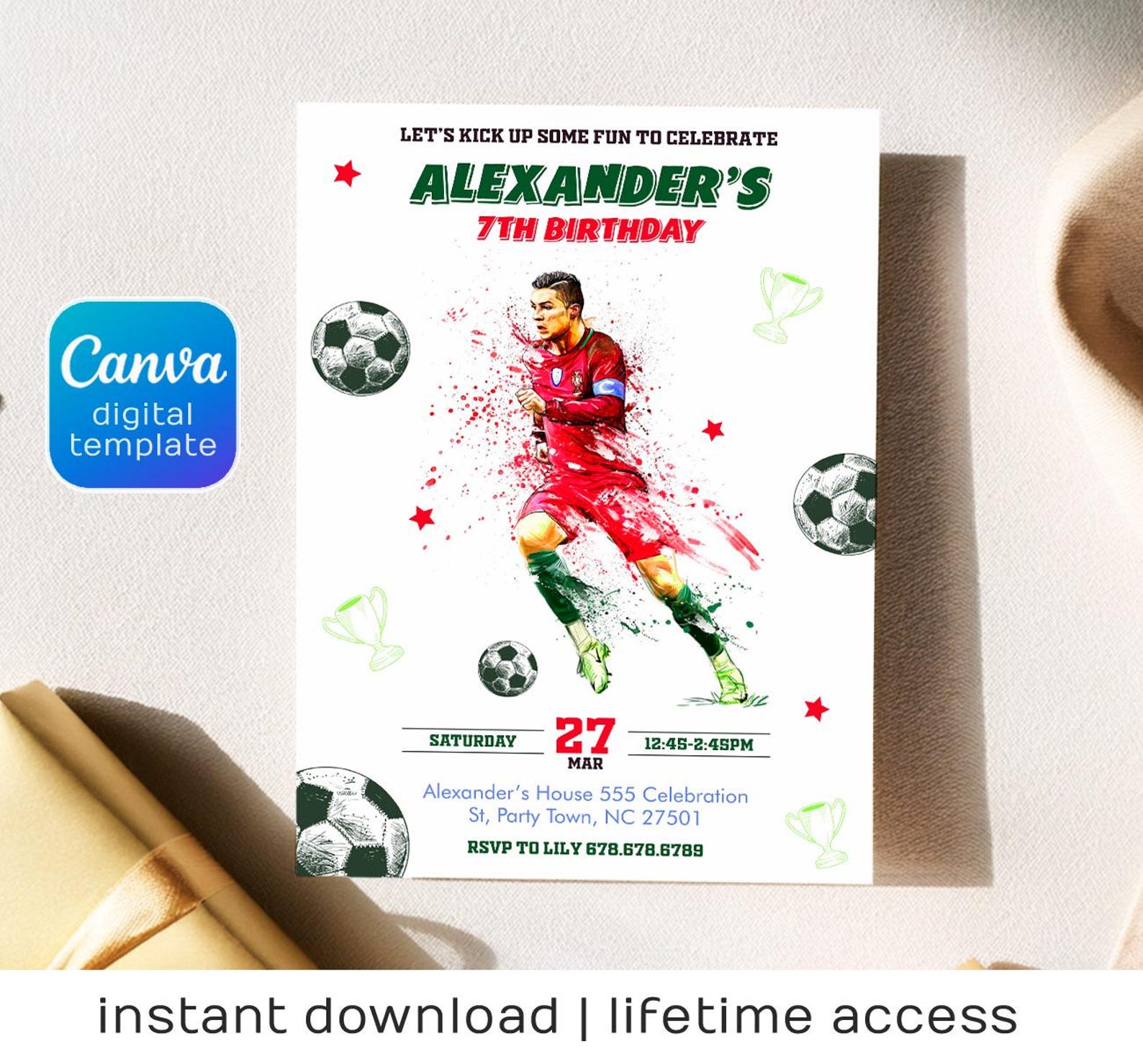 Ronaldo Invitation, Soccer Invite, Champions League Birthday Invitation ...