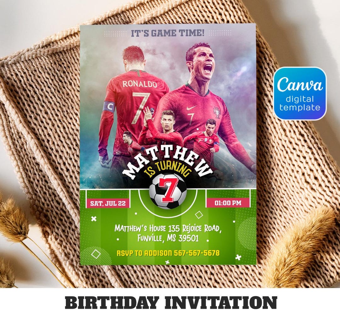 Ronaldo Invitation, Soccer Invite, Champions League Birthday Invitation ...