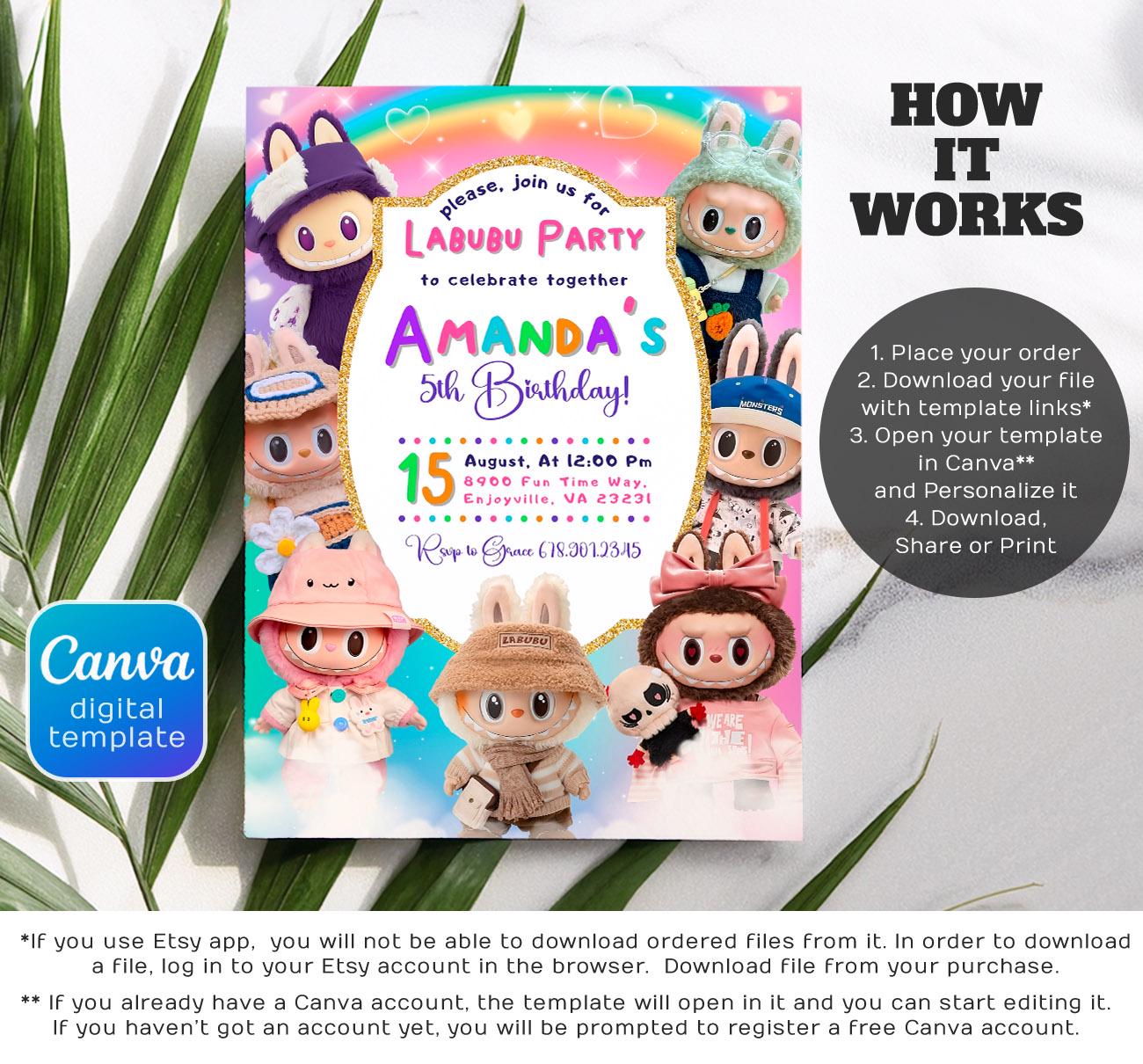 Monsters Themed Birthday Invitation, Printable Editable Cute Bunny ...