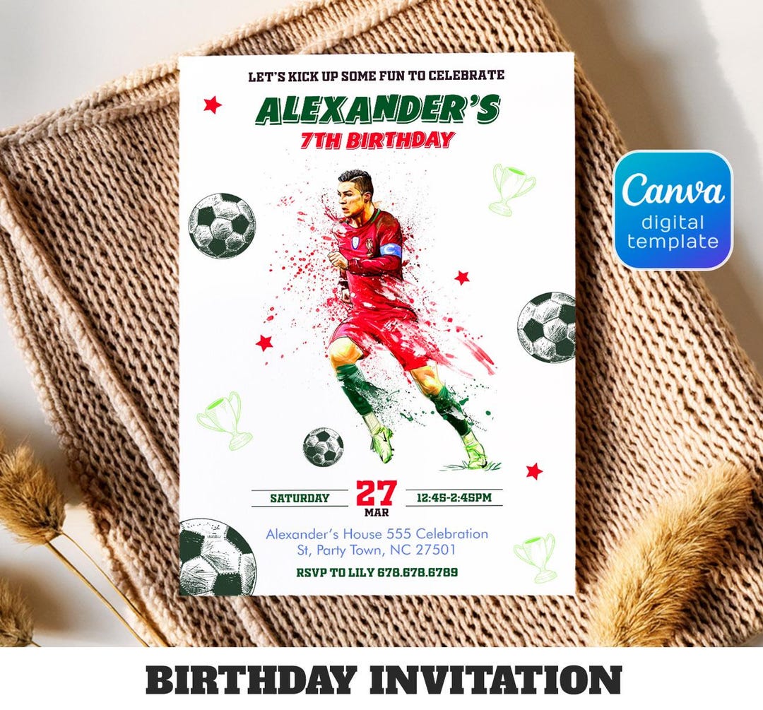Ronaldo Invitation, Soccer Invite, Champions League Birthday Invitation ...