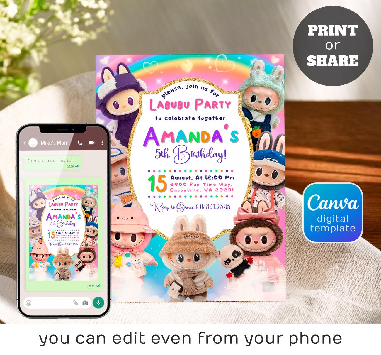 Monsters Themed Birthday Invitation, Printable Editable Cute Bunny ...