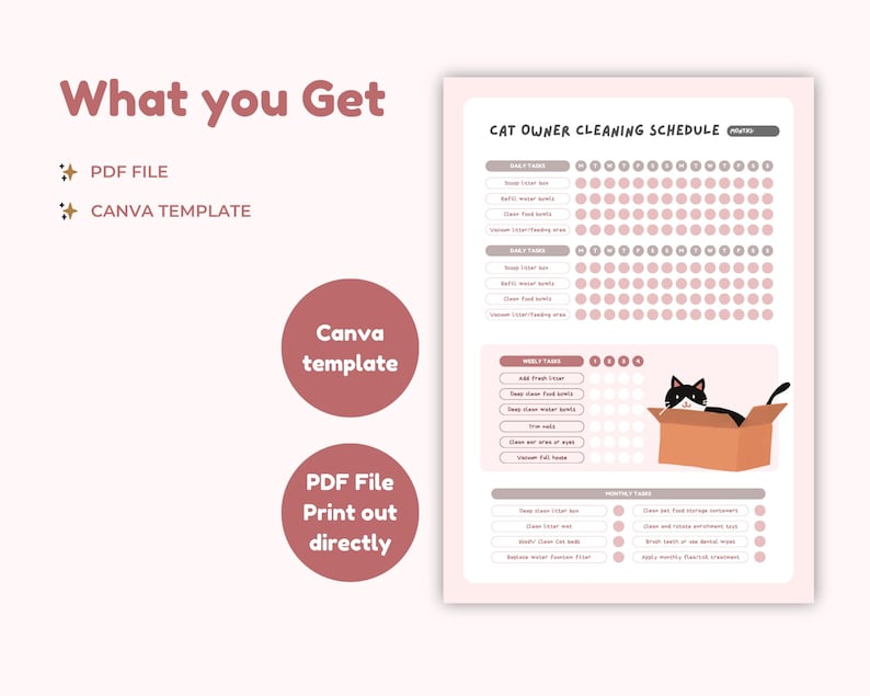 Cat Care Cleaning Checklist: Monthly Schedule, Editable PDF & Canva ...