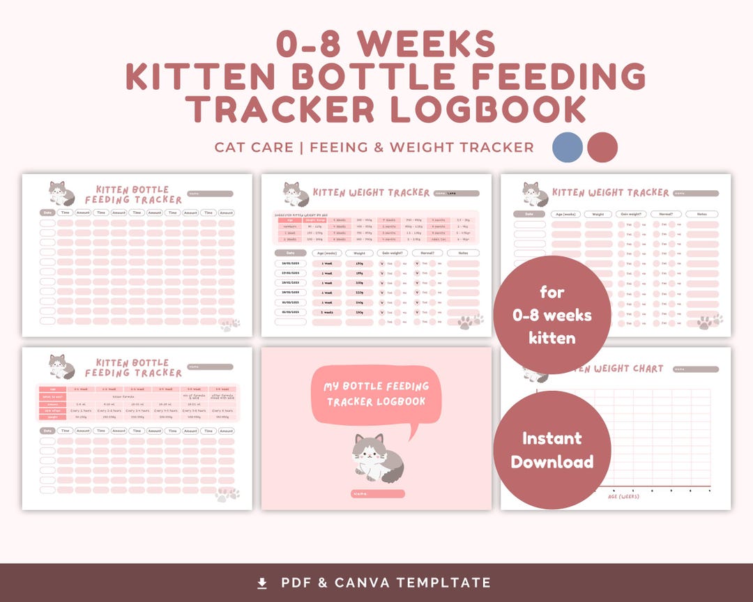 Kitten Bottle Feeding Tracker Kitten Weight Growth Tracker Newborn Cat ...