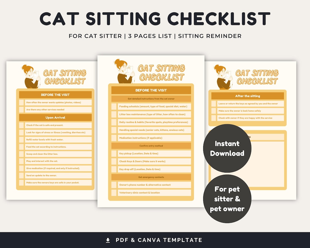 Cat Sitting Checklist: Pet Care Planner (PDF & Canva) - Etsy
