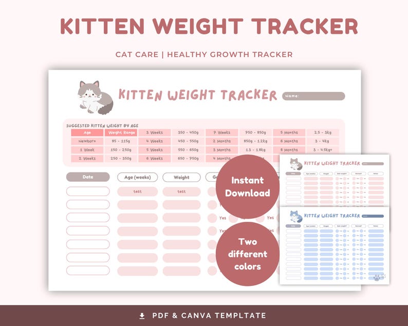 Kitten Weight Tracker | Cat Weight Chart, Kitten Health Growth Log ...