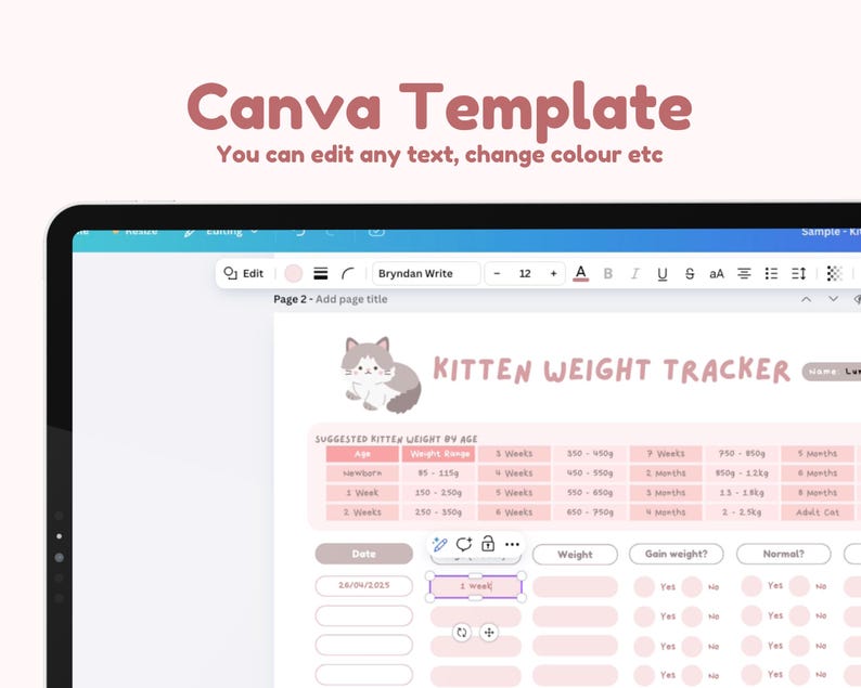Kitten Weight Tracker | Cat Weight Chart, Kitten Health Growth Log ...