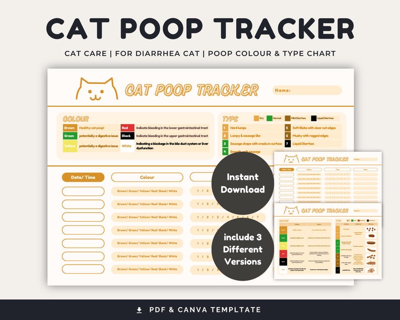 Cat Poop Tracker Cat Care Chart Form Pet Health Tracker Sick Cat ...