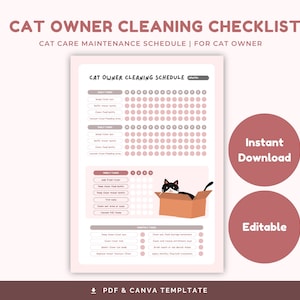 Cat Owner Monthly Cleaning Checklist Cat Care Schedule Template Pet ...