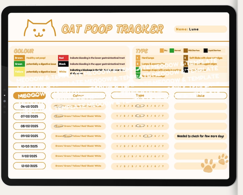 Cat Poop Tracker Cat Care Chart Form Pet Health Tracker Sick Cat ...