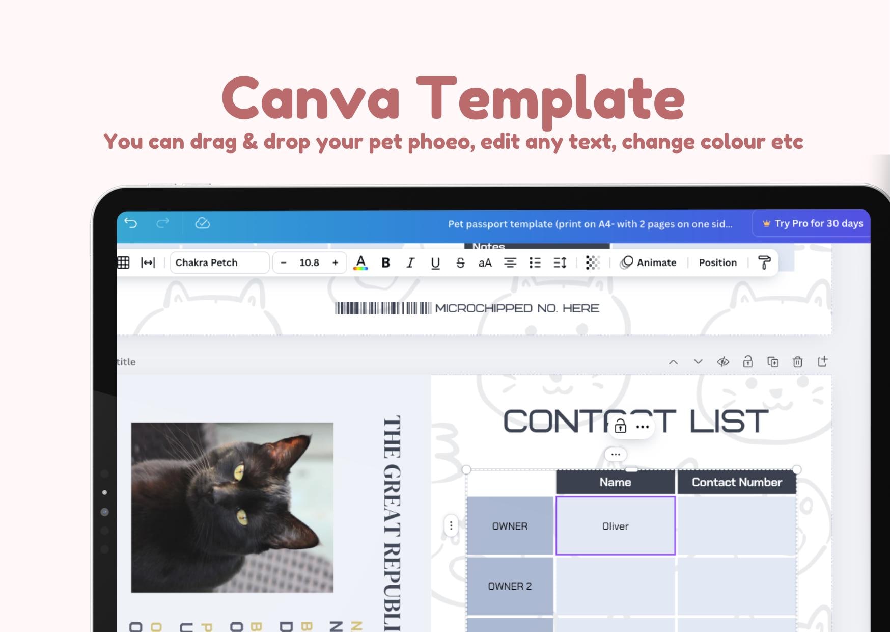 Printable Pet Passport for Cat and Dog Vaccination and Health Record ...