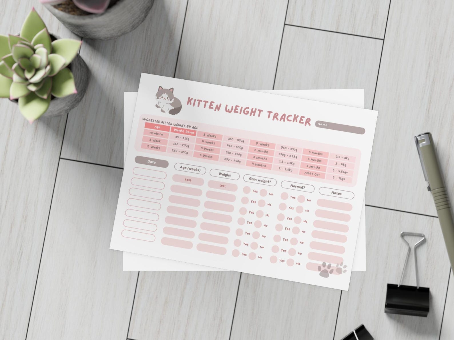 Kitten Weight Tracker | Cat Weight Chart, Kitten Health Growth Log ...