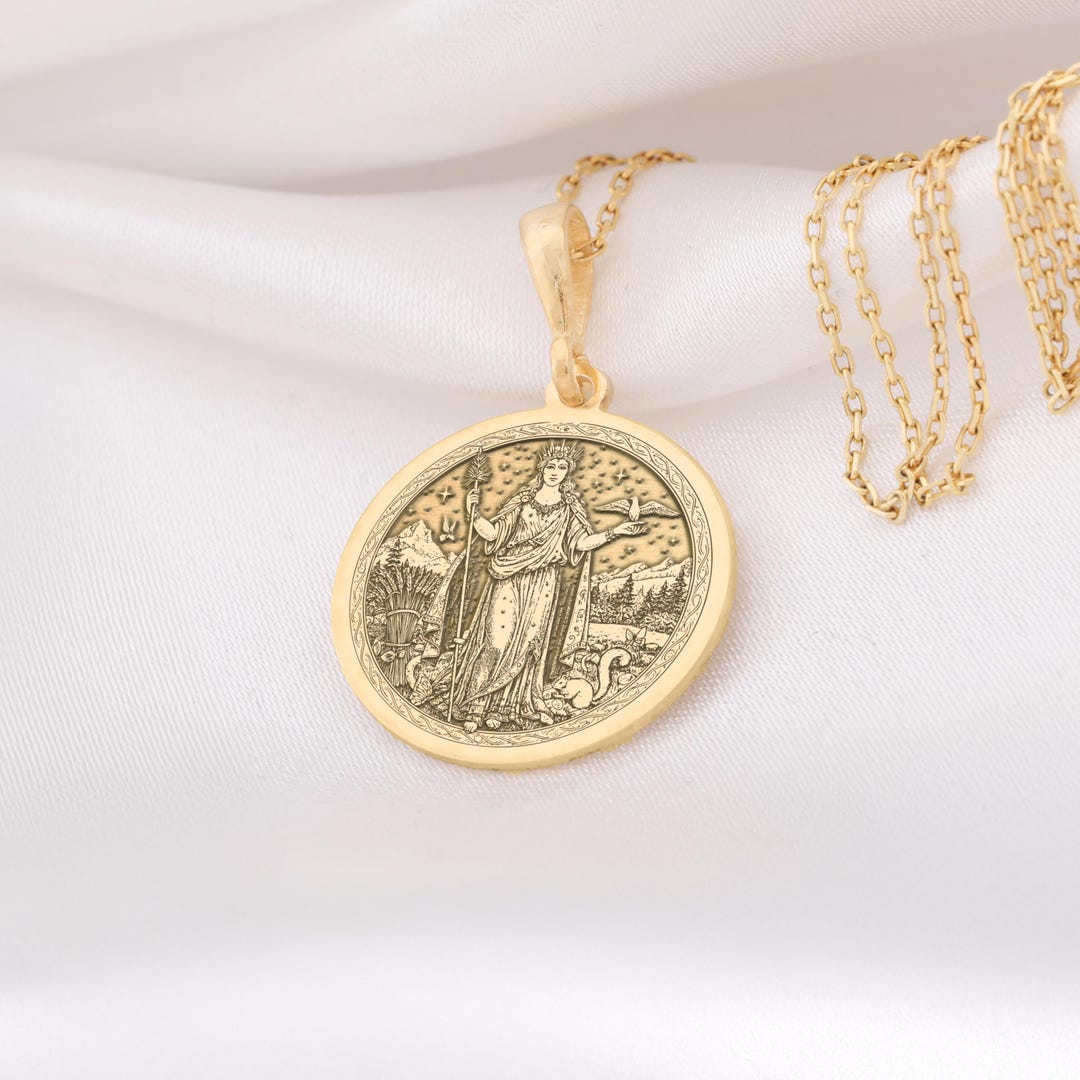 14K Gold Rhea Necklace Greek Mythology Jewelry Goddess Pendant Mythical ...