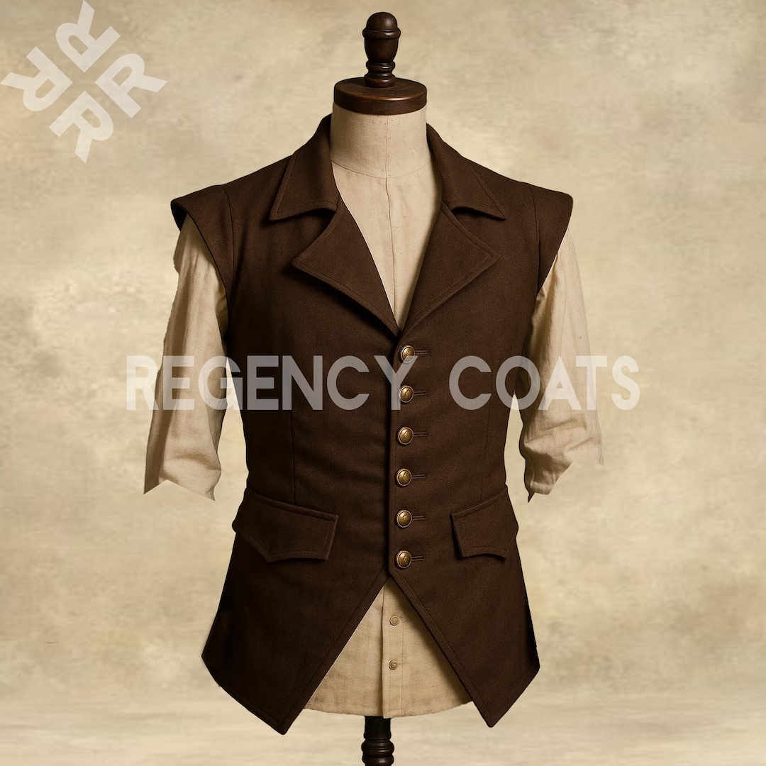 Colonial Dark Brown Wool Waistcoat, Steampunk Pirate Gentleman’s Vest ...