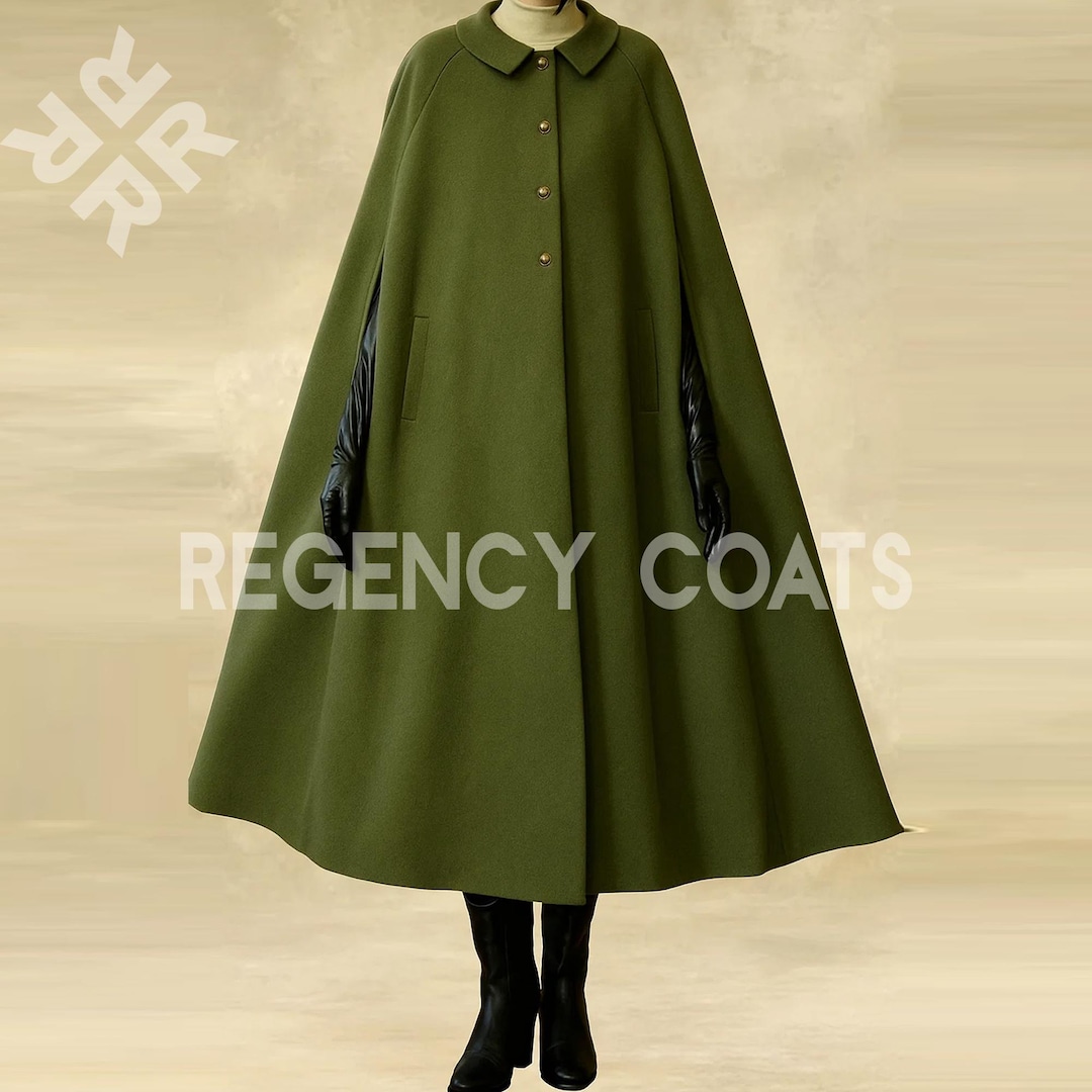 Olive Green Wool Cape, Victorian Buttons Cloak, Gothic Steampunk ...