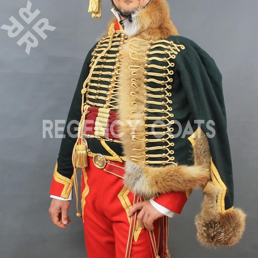 First Empire of 7th Hussars Officer Uniform Jacket, Green Wool Hussar ...