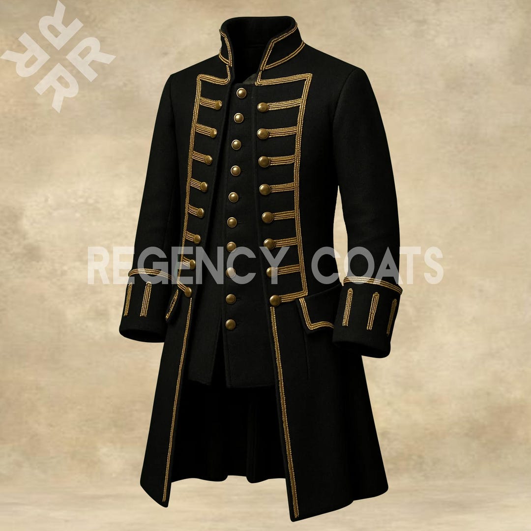 Men's Black Wool Pirate Greatcoat, Halloween Steampunk Frock Coat - Etsy