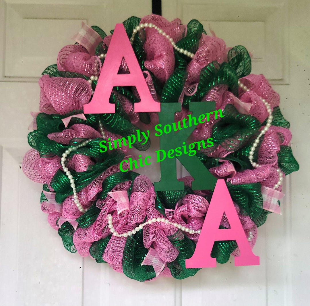 Alpha Kappa Alpha Sorority Wreath | Handmade AKA Decor | Pink and Green ...