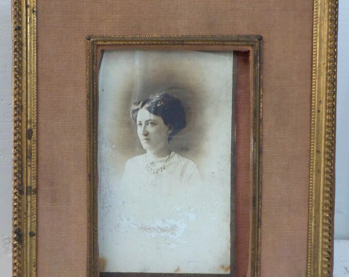 Antique EDWARDIAN Victorian, Small Standing BRASS & Worn Fabric FRAME ...