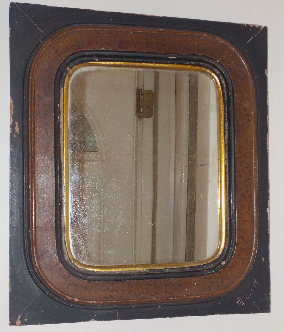 Antique GOTHIC Farmhouse, Small Unusual Wall MIRROR , BROWN & Black ...