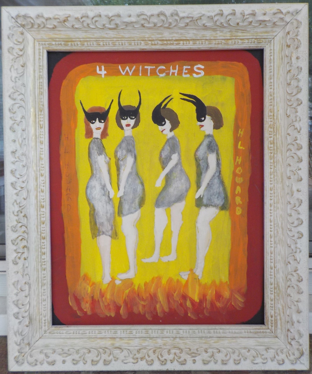 Outsider Art , '4 WITCHES', WOMEN in Masks , See Thru Dresses, Feet in ...
