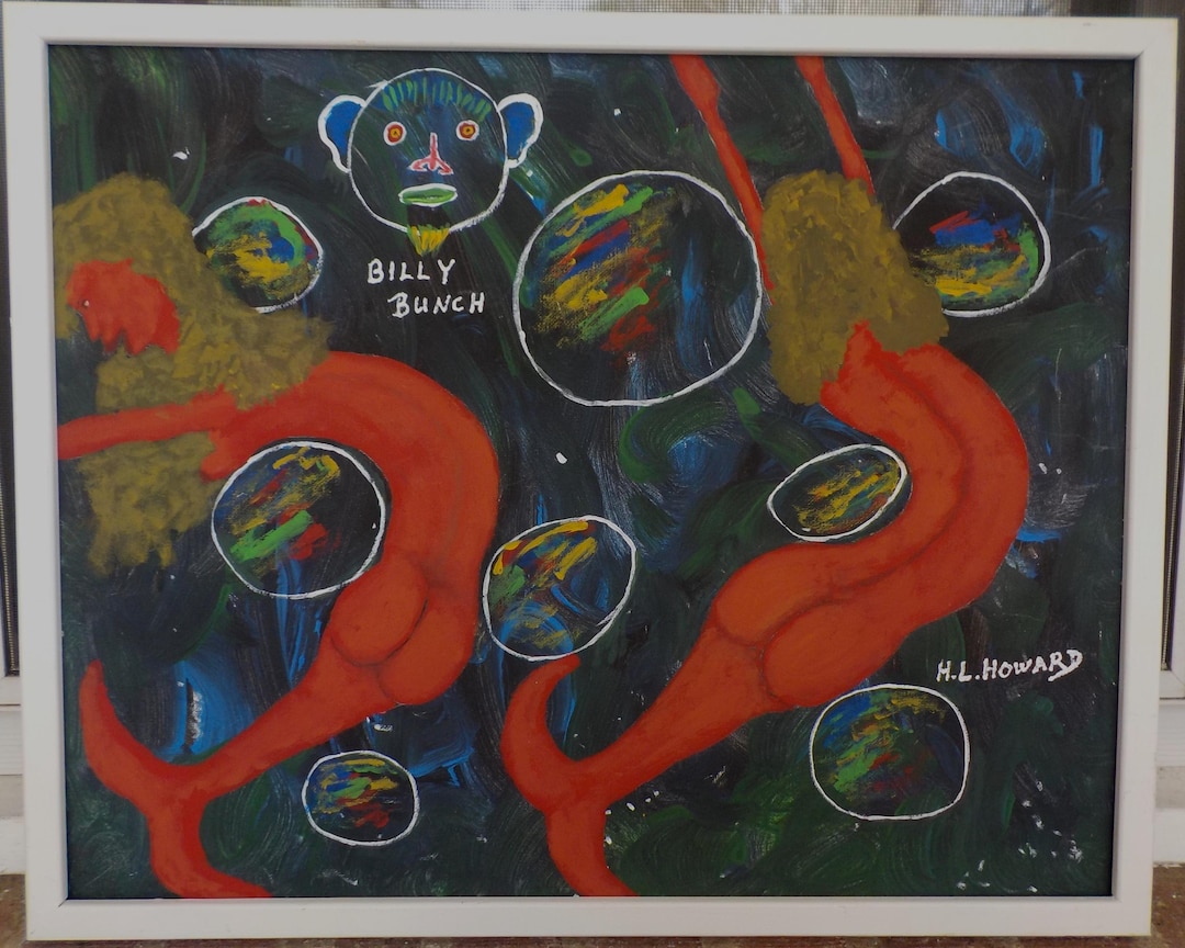 OUTSIDER Art , Billy Bunch Face, Red MERMAIDS, Ocean Bubbles, Original ...