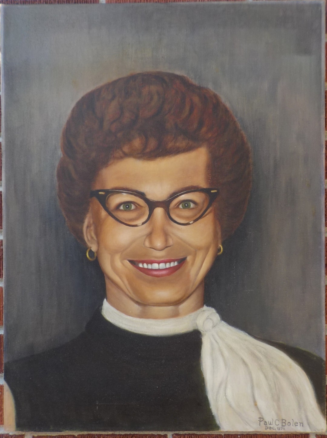 Vintage Midcentury WOMAN in CATS EYE Glasses Kitschy Oil Portrait ...