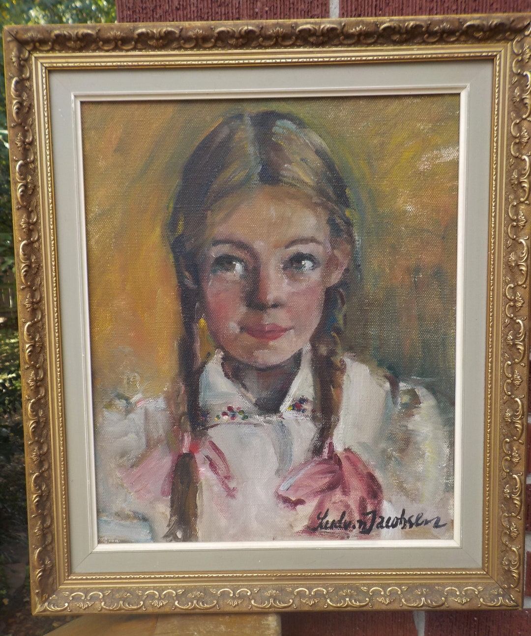 Vintage Dutch GIRL W/ BRAIDS , Impressionist Oil PORTRAIT Painting ...