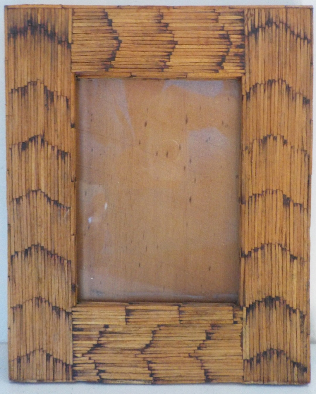 Vintage American FOLK , MATCHSTICK Prison Art, Wood Picture FRAME , 5 X ...