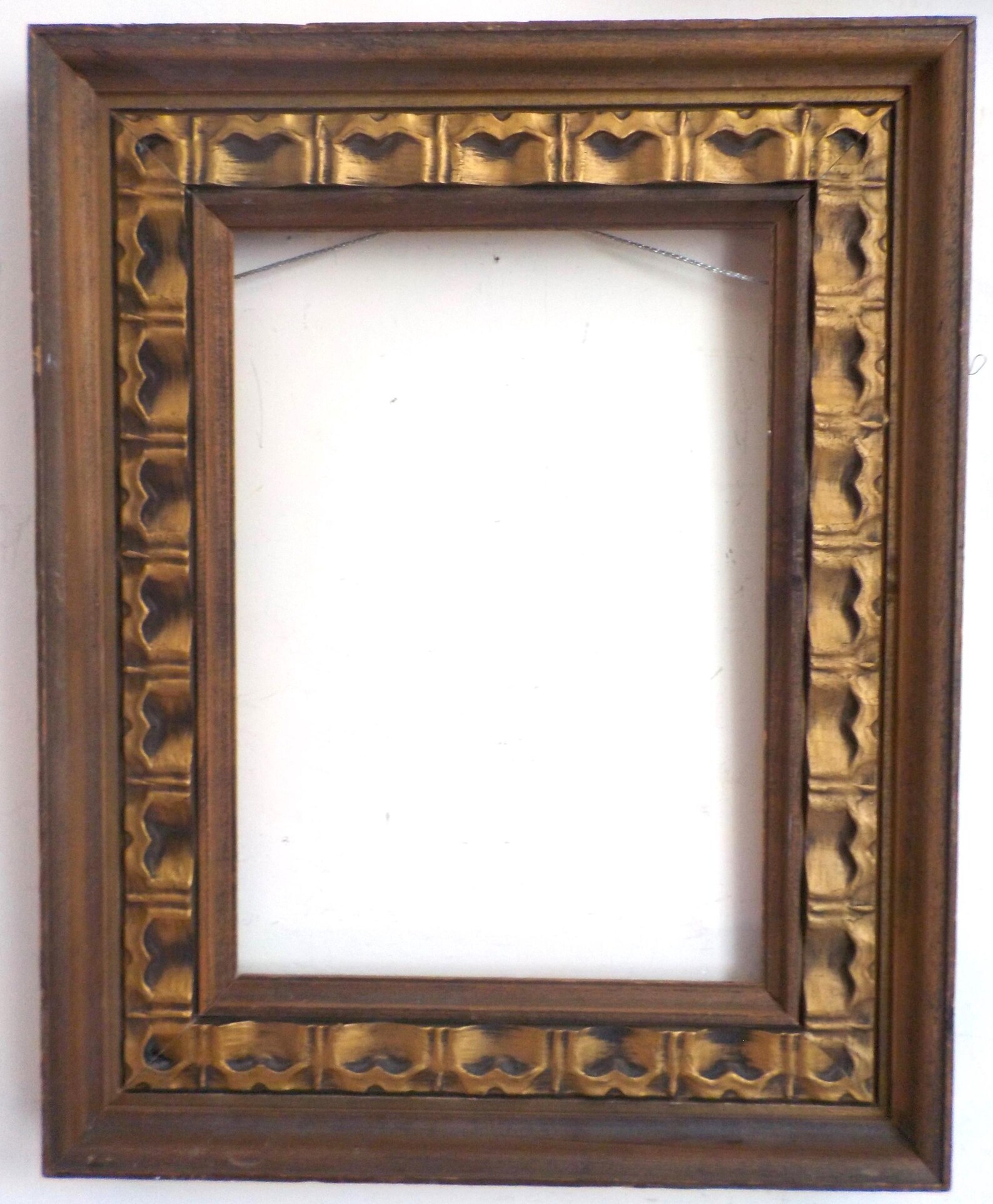 Vintage MODERNIST, Dark GOLD & Brown, Carved WOOD, Chunky Picture Frame ...