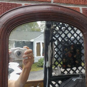 Antique PRIMITIVE Farmhouse , Old Wavy Glass, BROWN Arched Tombstone ...