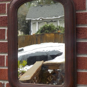 Antique PRIMITIVE Farmhouse , Old Wavy Glass, BROWN Arched Tombstone ...