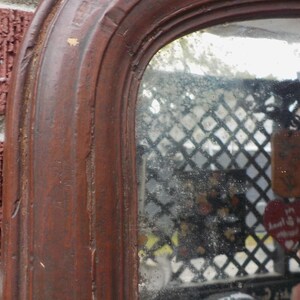 Antique PRIMITIVE Farmhouse , Old Wavy Glass, BROWN Arched Tombstone ...