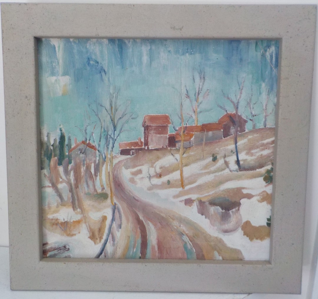 Antique SWEDISH, EXPRESSIONIST WINTER Snow Landscape Blue Skies, Plein ...