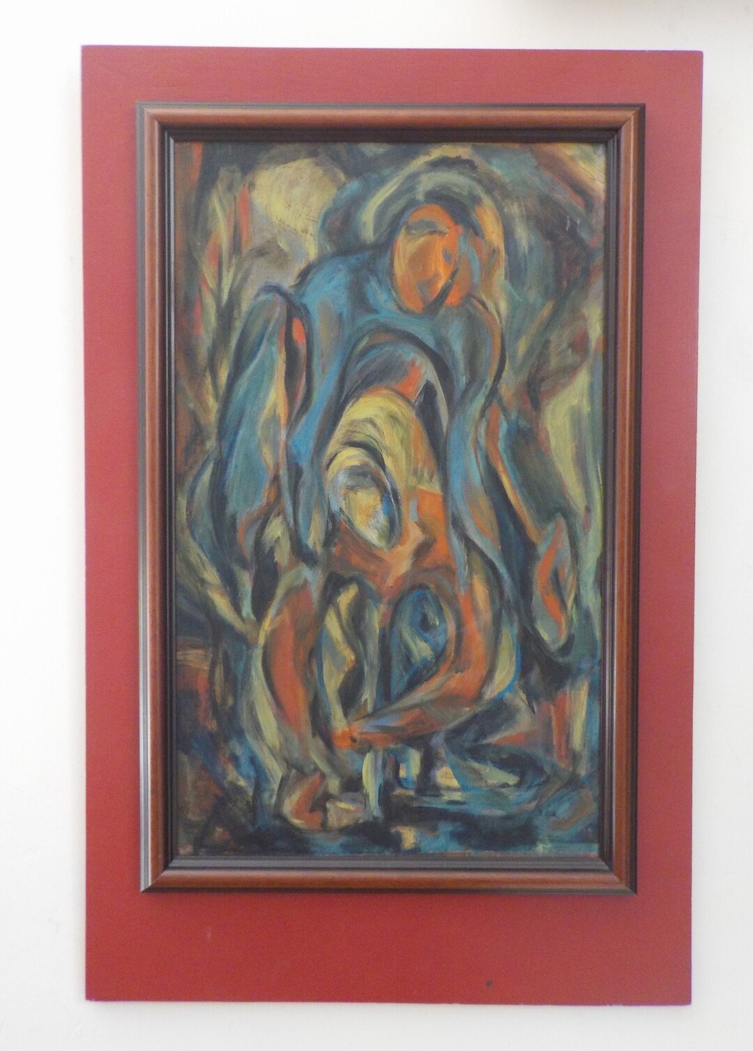 Vintage ABSTRACT EXPRESSIONIST, Figures in BLUES & Yellow Shades , Oil ...