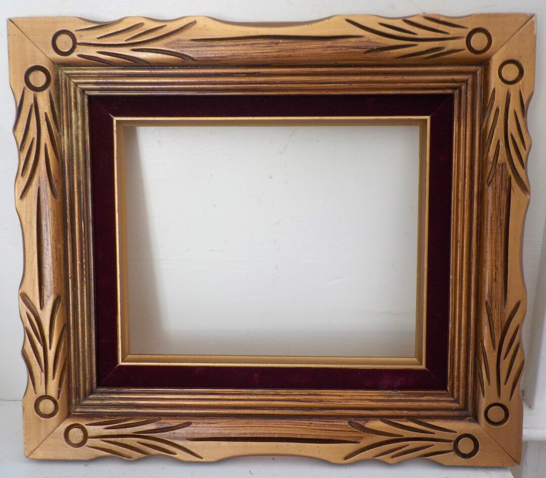 Vintage MEXICAN Hand-carved Wood, GOLD & Burgundy , Picture Frame , 8 X ...