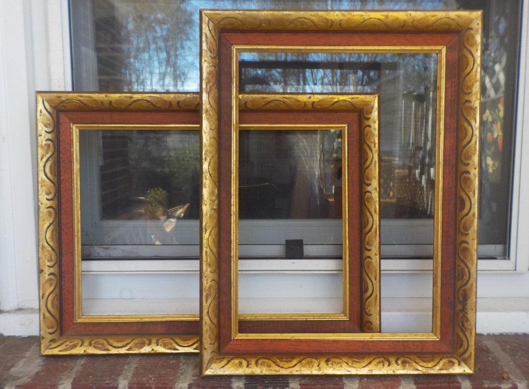 Midcentury Gilt GOLD Dark RED , Mexican Style Wood Frames Pair , 10 X ...