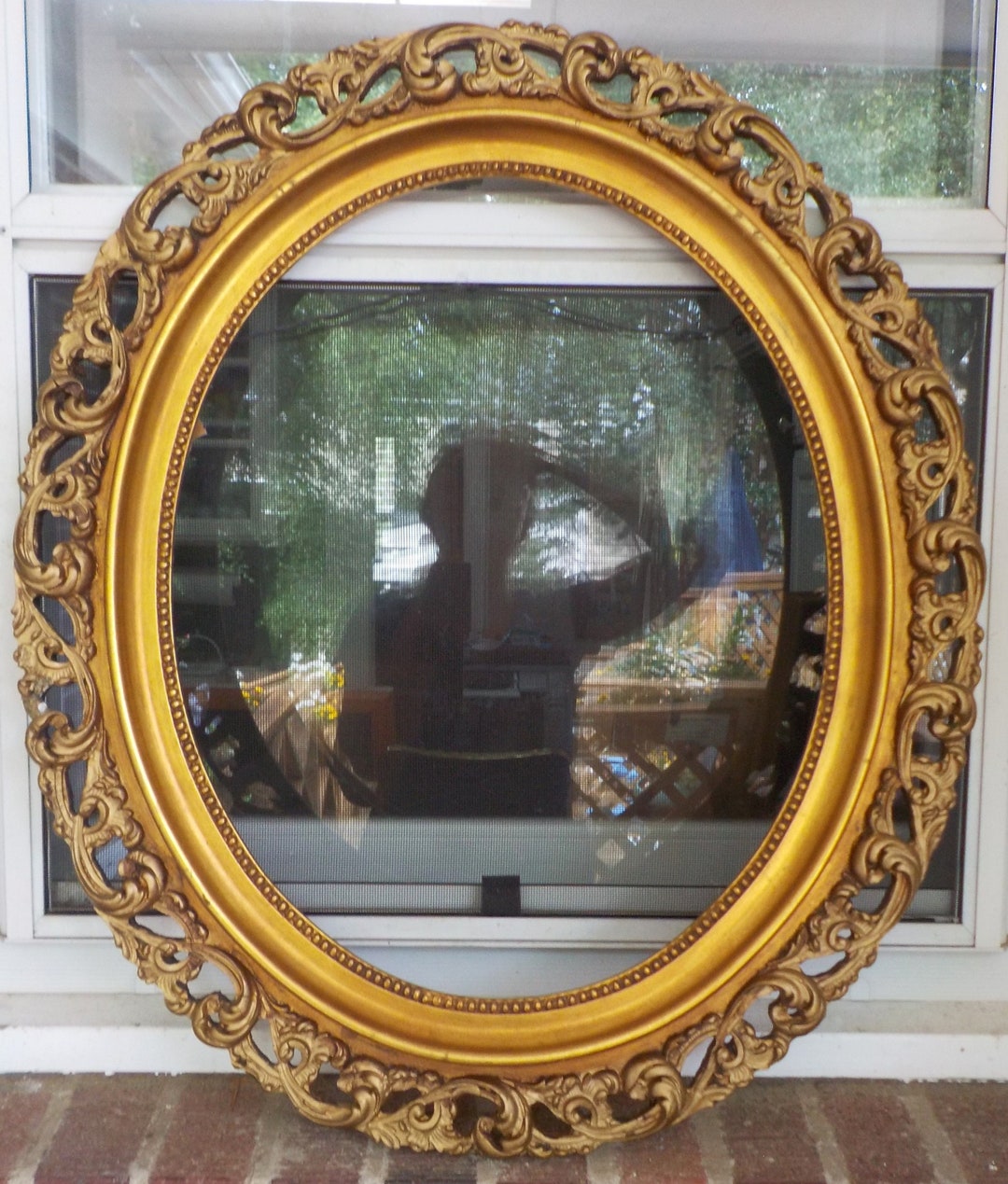 Vintage OVAL Portrait Picture Frame, CARVED Reticulated Wood & Compo ...